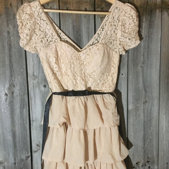 Jodi Kristopher | Dresses | Tiered Lace Ruffle Bow Blush Dress Jodi ...